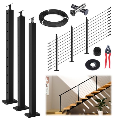 Muzata Complete Set 36" Cable Railing System Kit Fit for 25°-35° Stair ...
