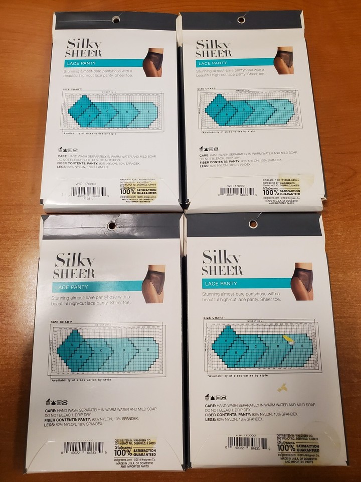 4 Pairs: West Loop Silky Sheer Lace Panty Size B, Bare Bisque Pantyhose ...