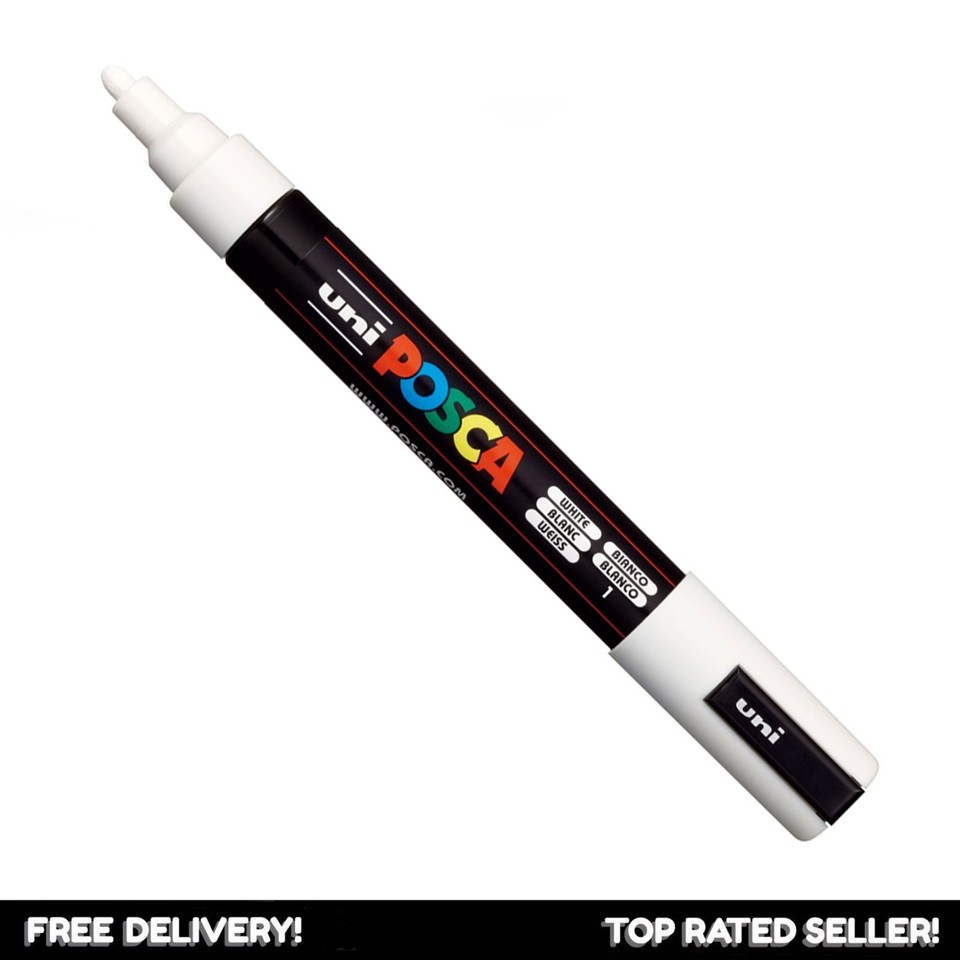 Uni Posca WHITE Paint Marker Pens - PC-1M 1MR 3M 5M 7M 8K 17K PCF350 ...
