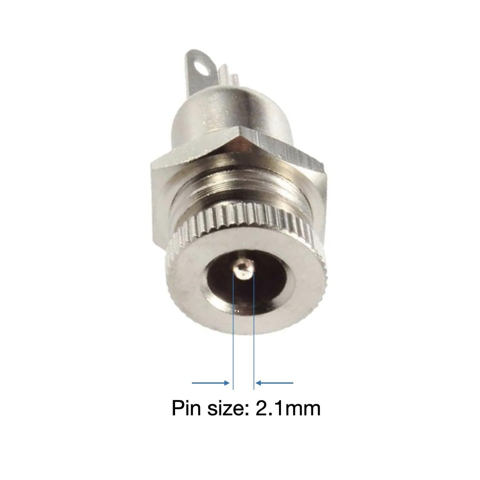 DC Power Jack Socket 5.5 x 2.1mm, Threaded Female Panel Mount Connector ...