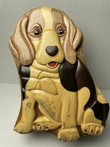 Vintage Intarsia Wooden Dog Puzzle Trinket Box Beagle | eBay