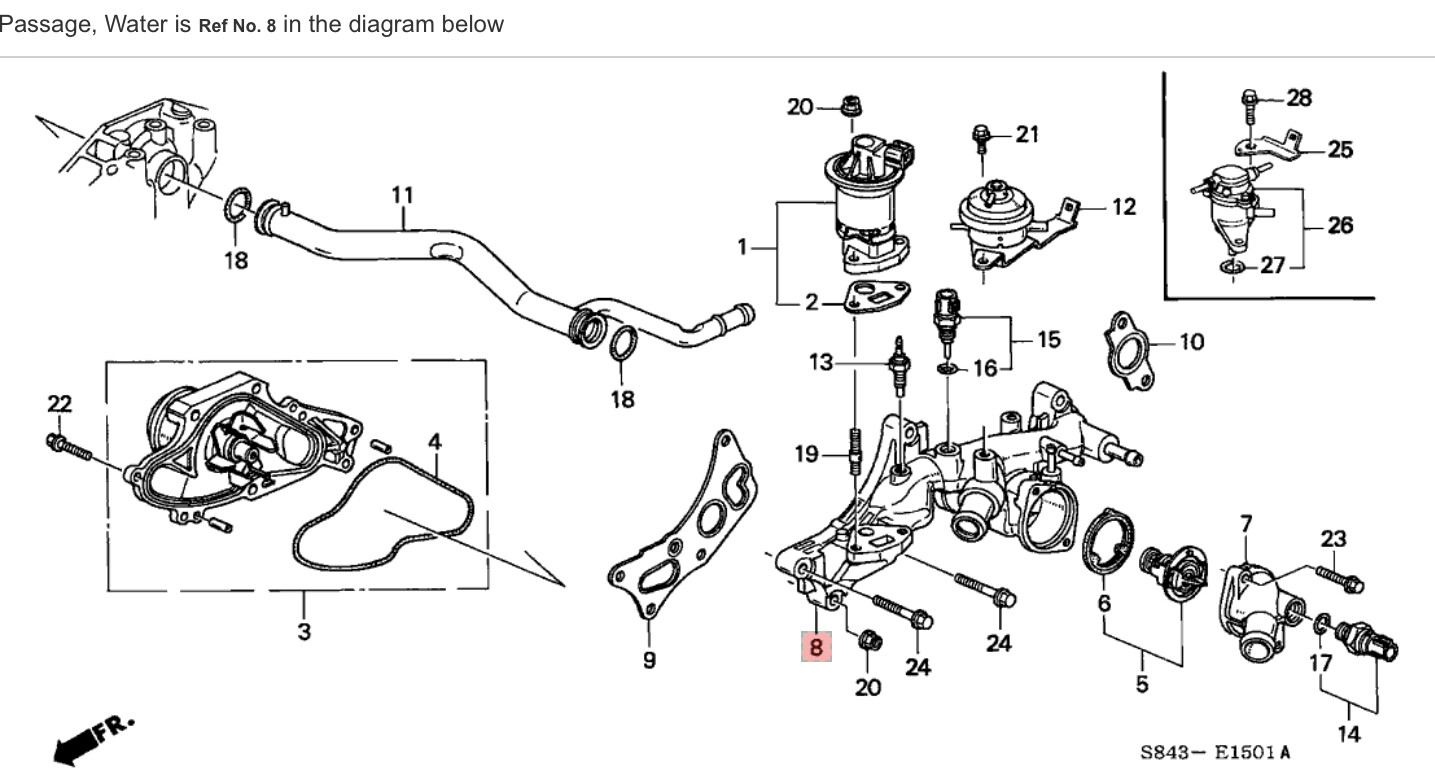 00-02 Accord V6 Water Passage Engine Coolant Manifold Thermostat ...