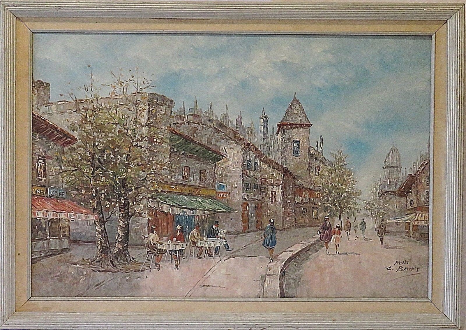 LOUIS BASSET (FR 1948) ORIGINAL O/C PAINTING PARISIAN SCENE SIGNED ...