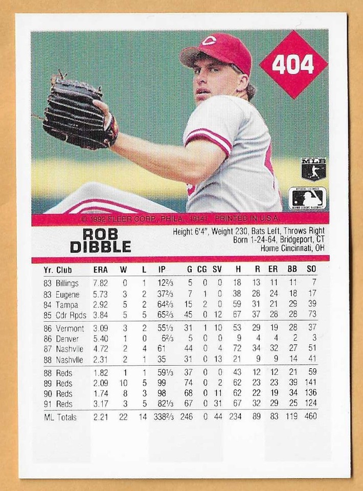 ROB DIBBLE CINCINNATI REDS #404 - FLEER NM-MT 1992 | eBay