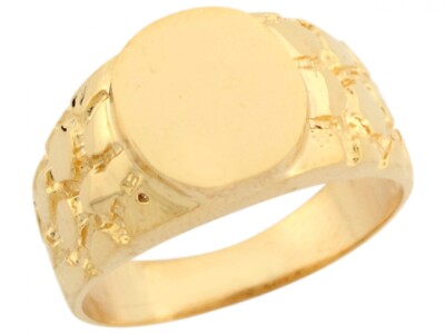 10k or 14k Yellow Gold Slender Nugget Designer Handsome Mens Signet ...