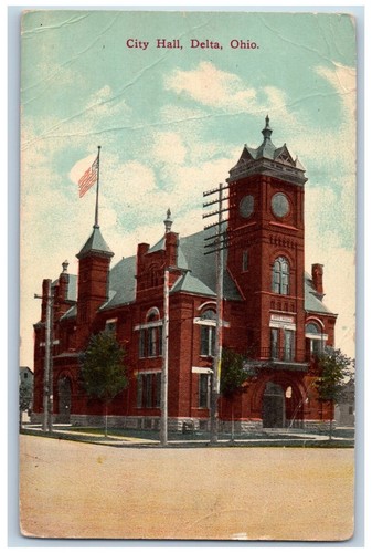Delta Ohio OH Postcard City Hall Building Exterior 1910 Vintage Antique ...