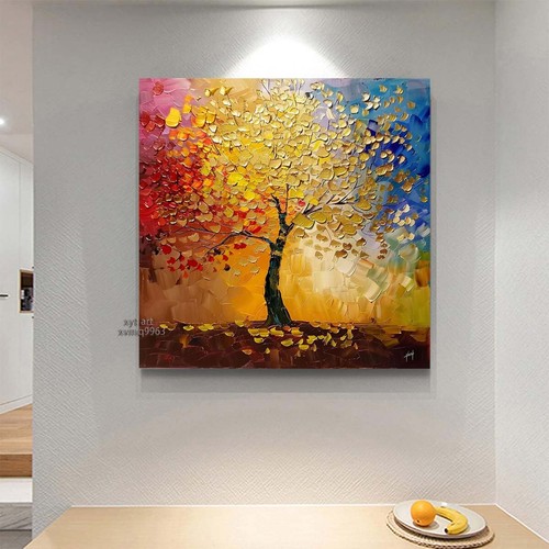 wall Art Abstract Hand-Painted Oil Painting on Canvas Yellow Lucky Tree ...