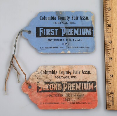 Vtg. 1923 Columbia County Fair Tags First and Second Premium Portage ...