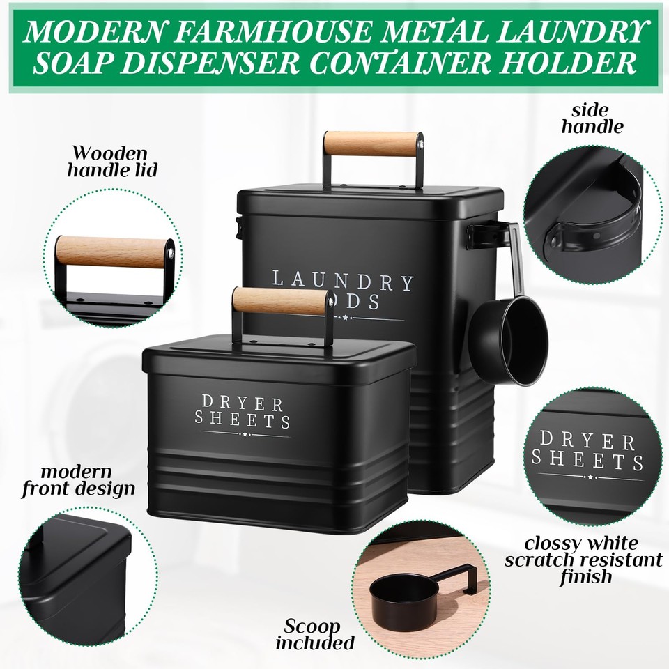 2 Pcs Laundry Pod Container with Dryer Holder Farmhouse Laundry Room ...