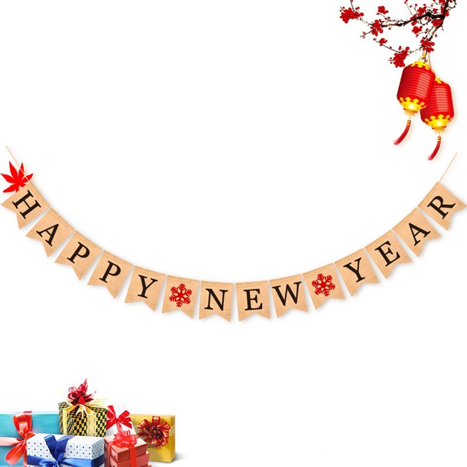 Happy New Year Pennant Party Banner with String Hanging Cloth ...