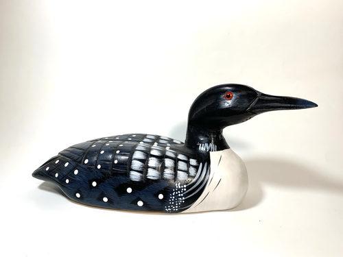 Hand Painted Artisan Carved Solid Wood Body Loon Decoy Red Glass Eyes ...