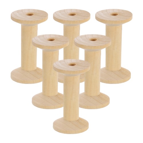 6Pcs Wooden Empty Spool, 1.8" x 3.1" Unfinished Wooden Spools, Wood ...