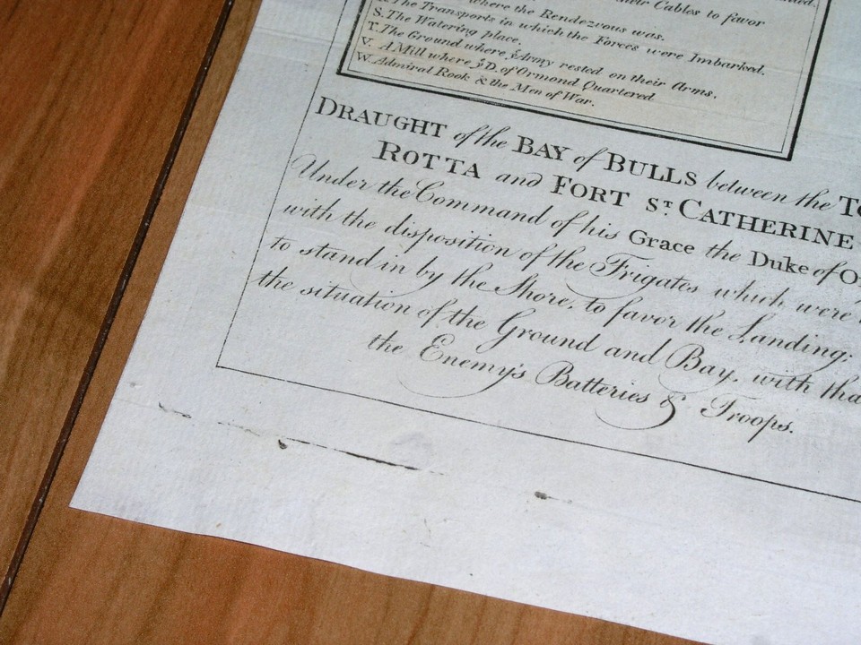 1745 TINDAL / RAPIN MAP / DRAUGHT OF THE BAY OF BULLS / CADIZ ANDALUSIA ...