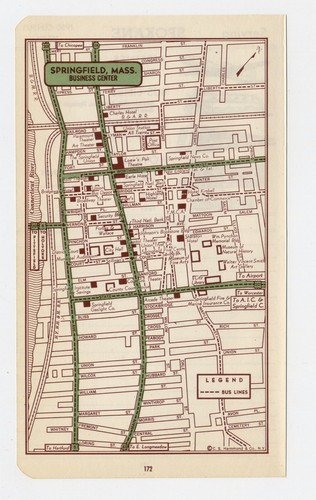 1951 ORIGINAL VINTAGE MAP OF SPRINGFIELD MASSACHUSETTS DOWNTOWN ...
