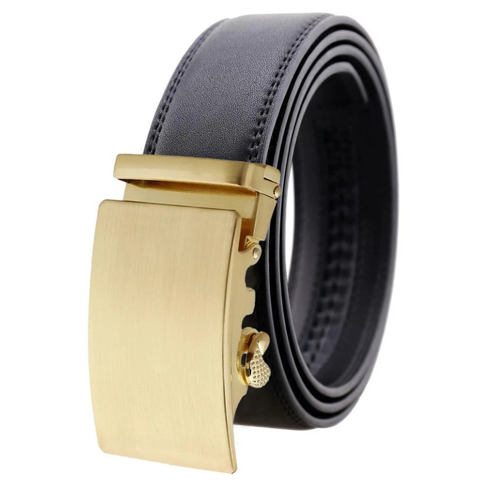 Black Leather Belt Gold Buckle