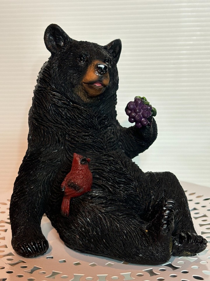 Woodland Black Bear Eating Grapes Cardinal Bird Friend Figurine ...