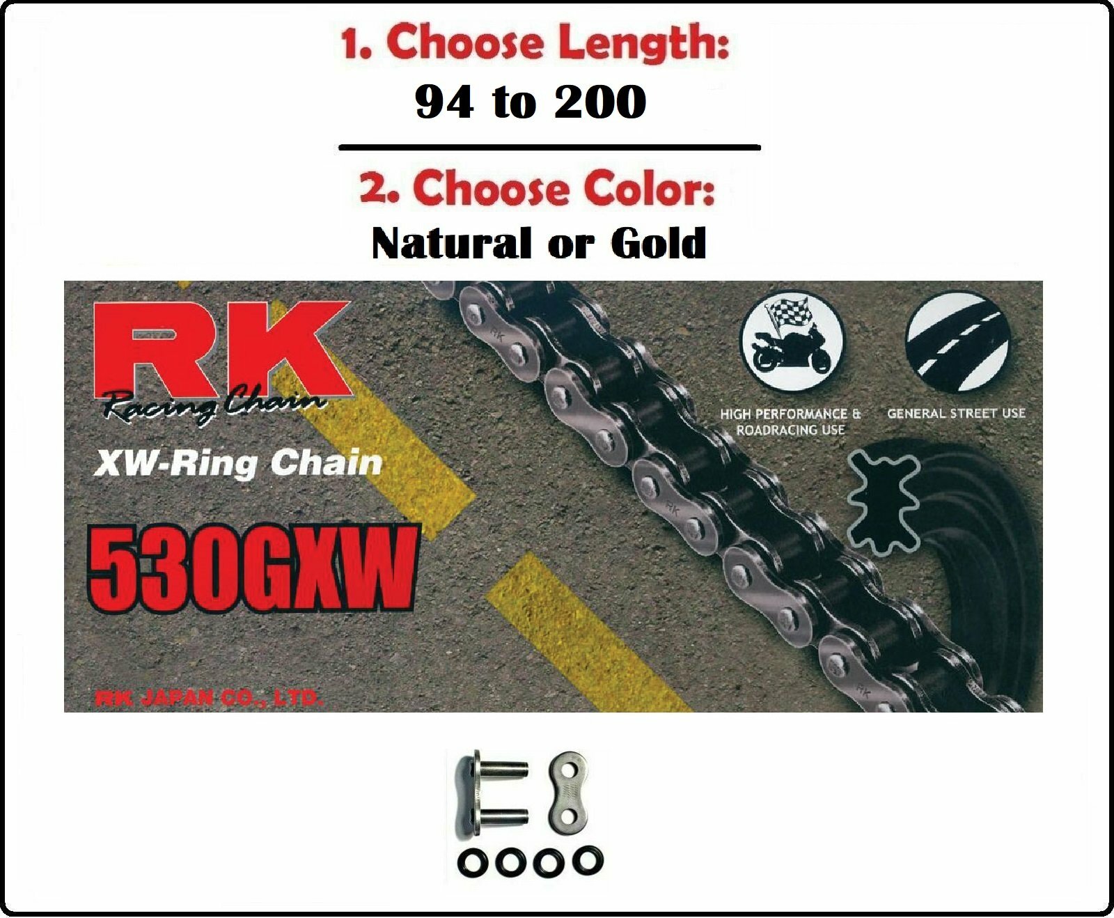 RK Chains 530 GXW Xring Drive Chain Natural or Gold with Rivet Master ...