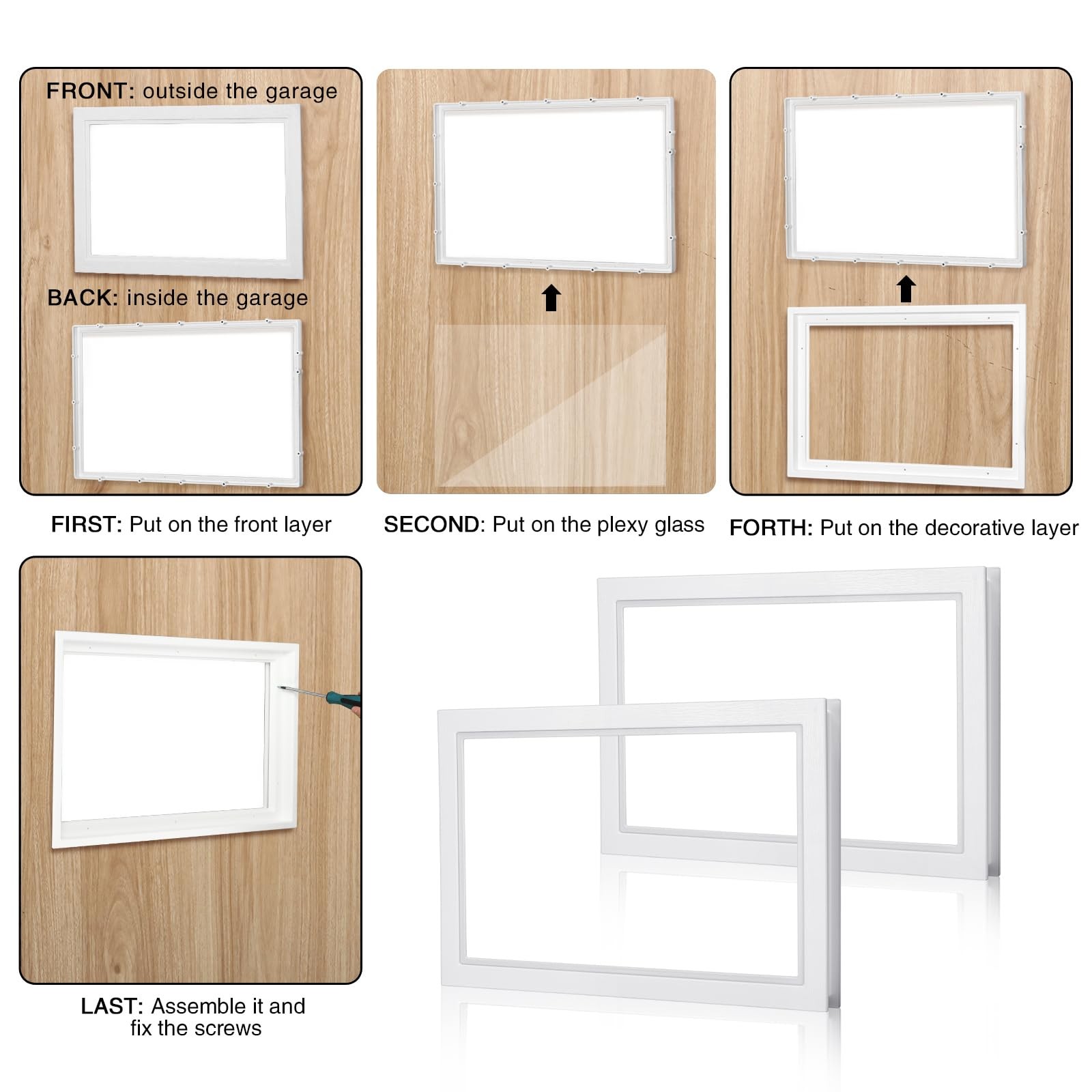 4 Pcs Garage Door Windows Vinyl with UV Resistant Plexy Glass Garage ...