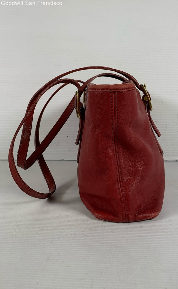 Coach Red Leather Rectangular Inner Pockets Double Handle Shoulder Bag ...