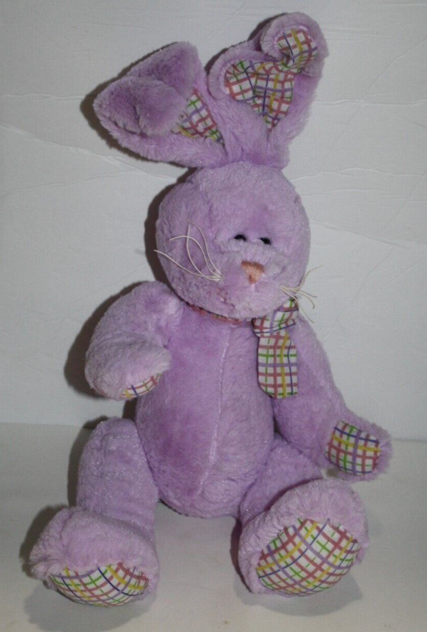 Ganz Pitter Patterns Easter Bunny Rabbit HE9432 Purple Plush Plaid Ears ...