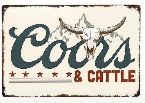 COORS AND CATTLE BEER TIN METAL SIGN 8"X12" DISTRESSED LOOK RODEO - MAN ...