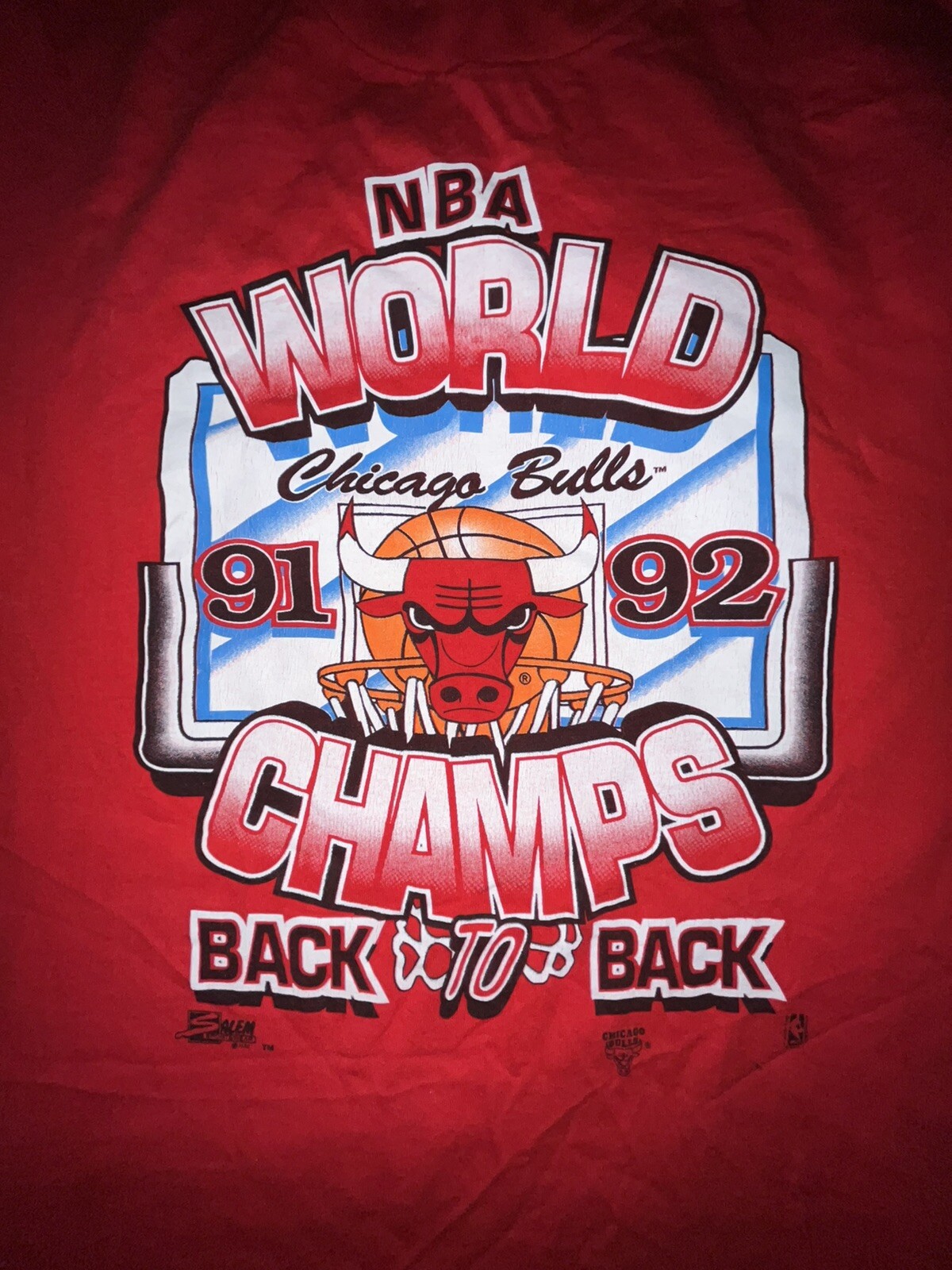 RARE 1992 Chicago Bulls back 2 Back Champs vintage t … - Gem