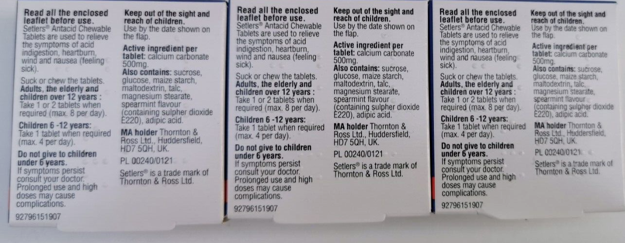 Setlers Antacid Chewable Spearmint Indigestion Heartburn 3x 24 Tablets ...