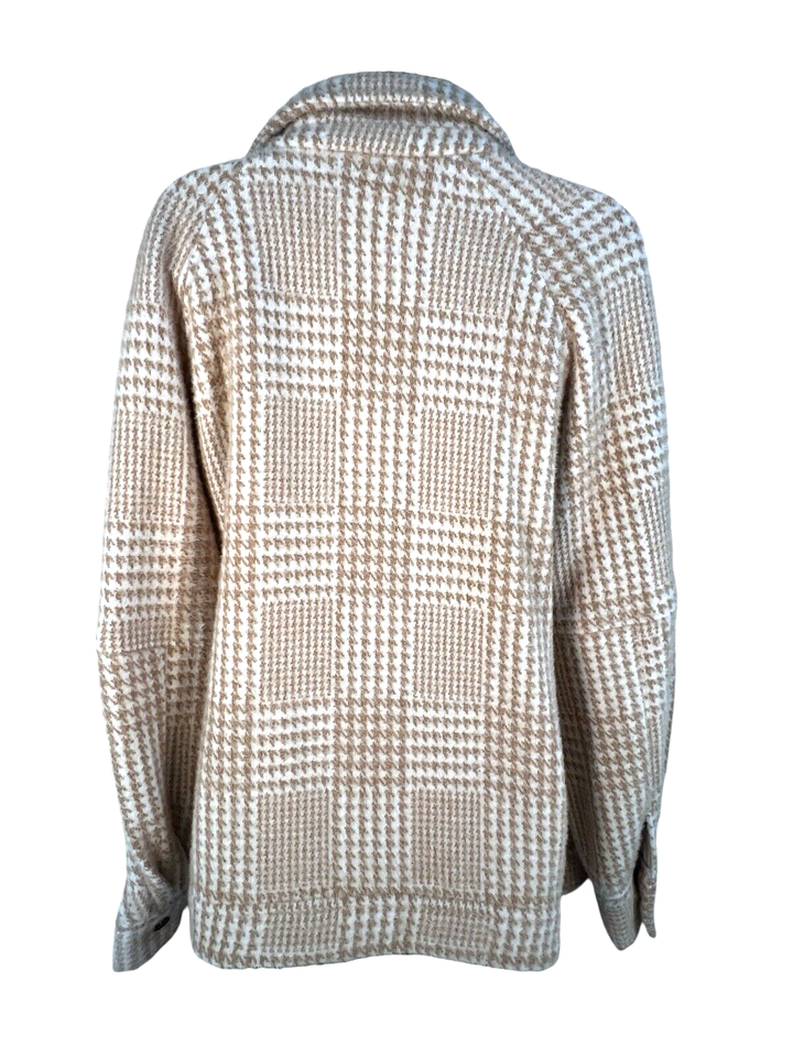 Anthropologie Houndstooth Shirt Jacket Shacket Latte Plaid Greylin Size ...