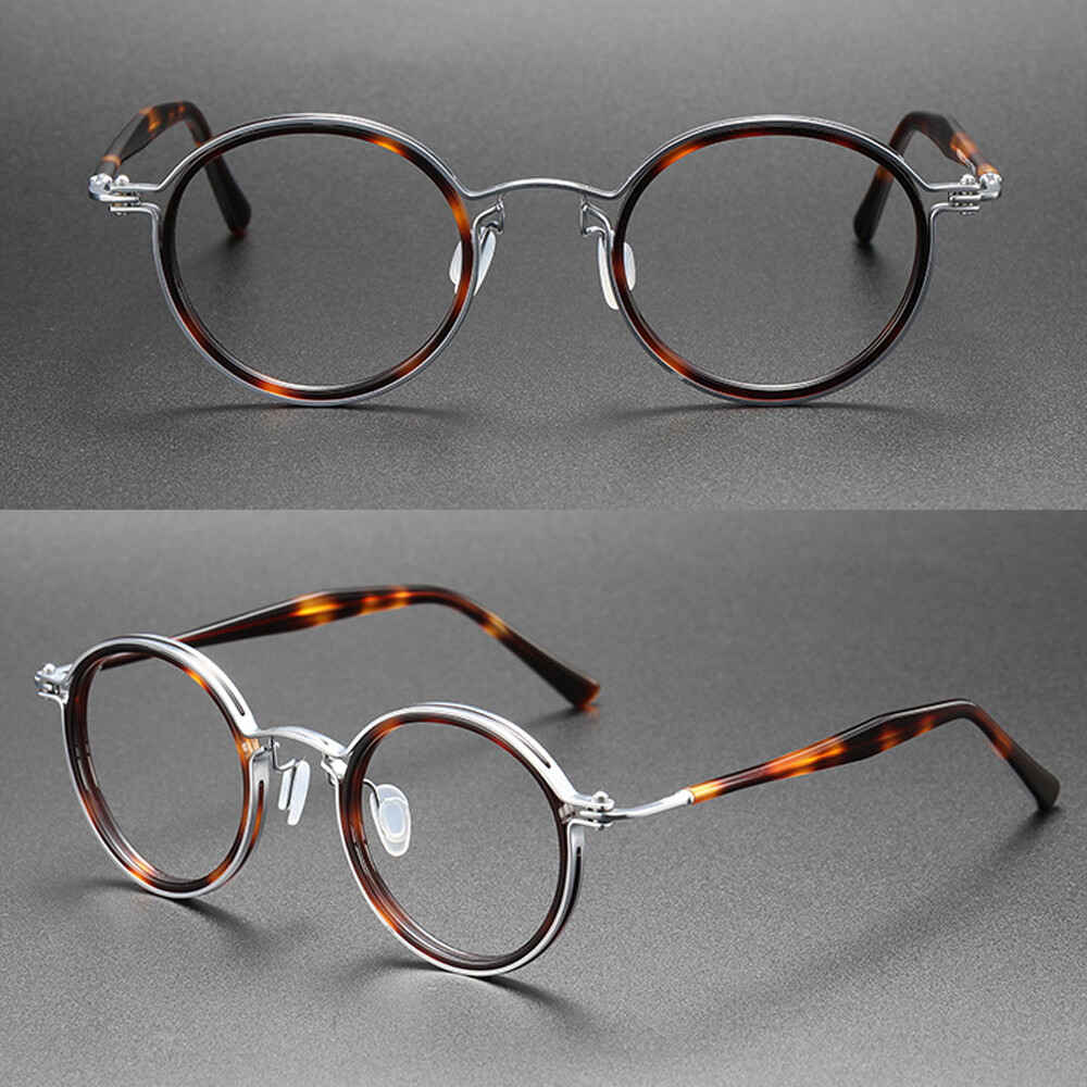 Women Men Round Titanium Acetate Eyeglass Frames Retro Glasses Frame RX ...