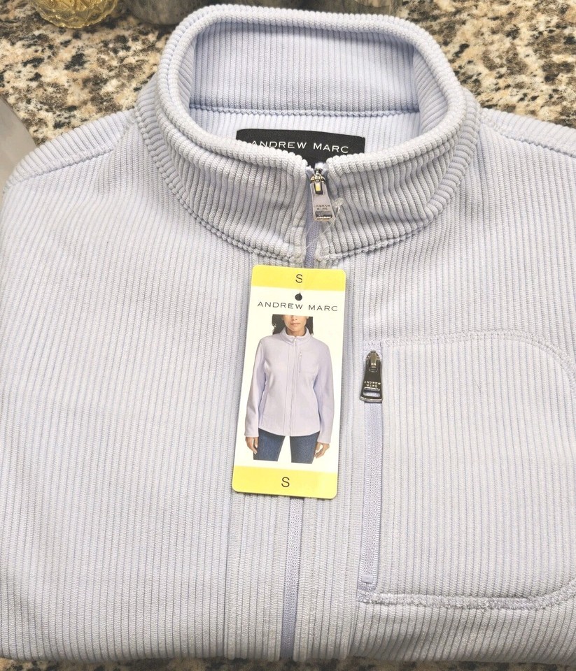 NWT LADIES ANDREW MARC Ribbed Zipp Up Jacket with Pockets Light Blue ...