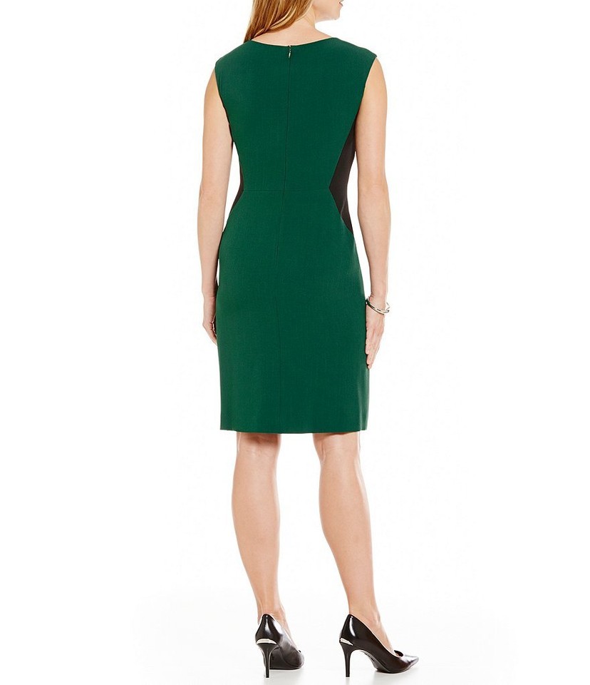 Kasper Evergreen/Black Stretch Crepe Colorblock Sheath Dress - $89 | eBay