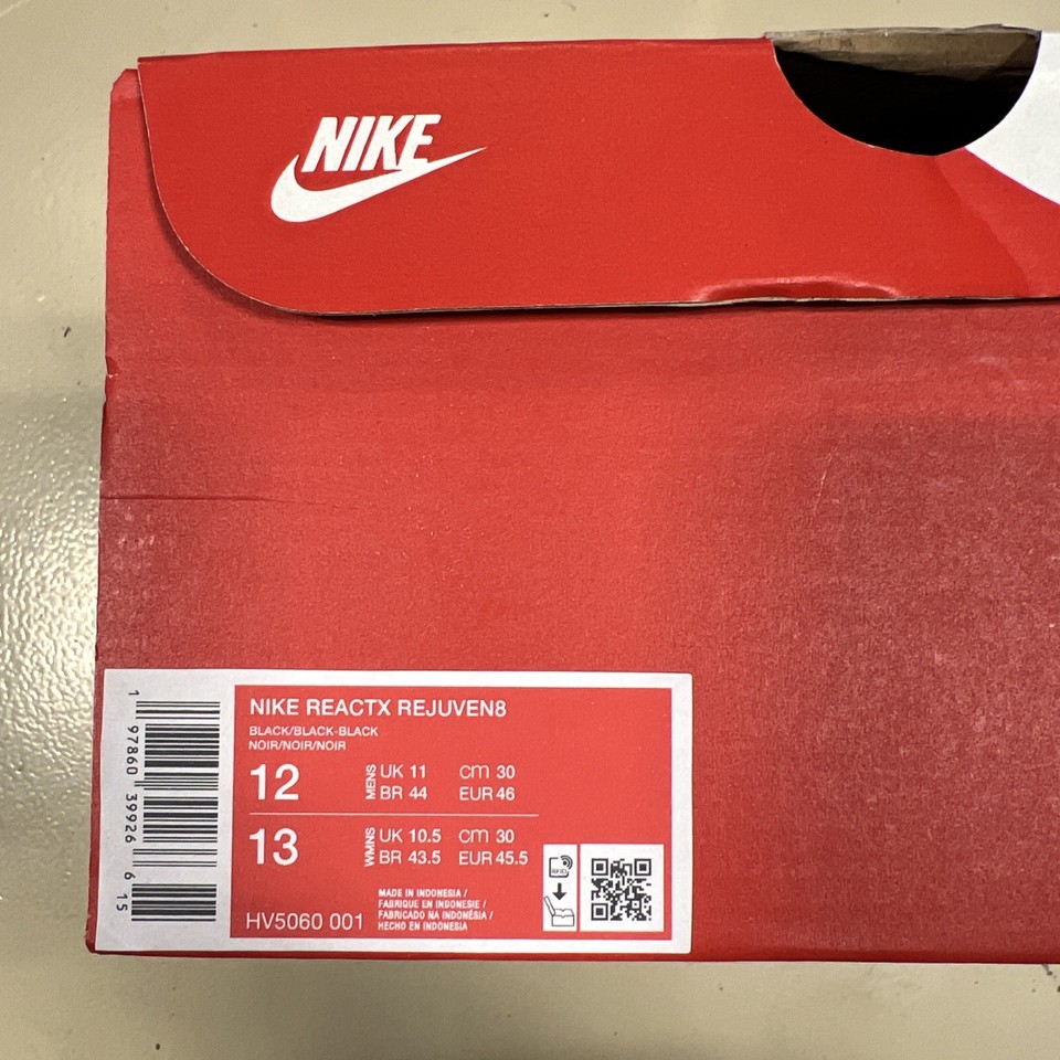 Nike ReactX Rejuven8 “Triple Black” Colorway Size 12 Authentic HV5060 ...