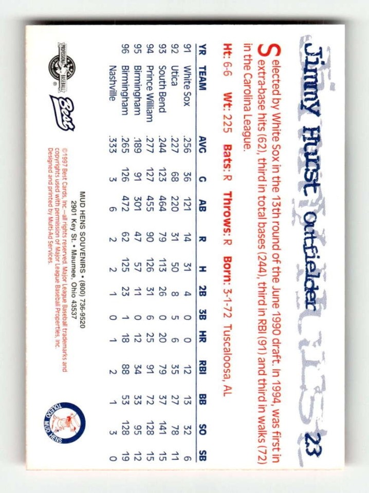 1997 Best Toledo Mud Hens Jimmy Hurst BXCP06 | eBay