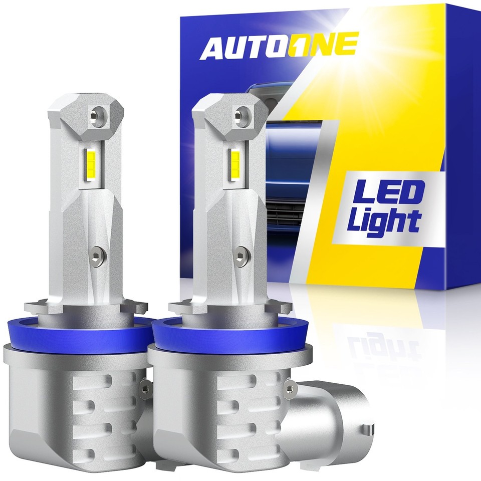 Pair AUTOONE CANBUS White 6000K H8 H11 LED High Beam Low Bulbs ...