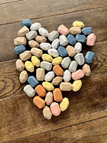 58 Wooden Stacking Rocks Stones Sensory Toddler Learning Montessori ...