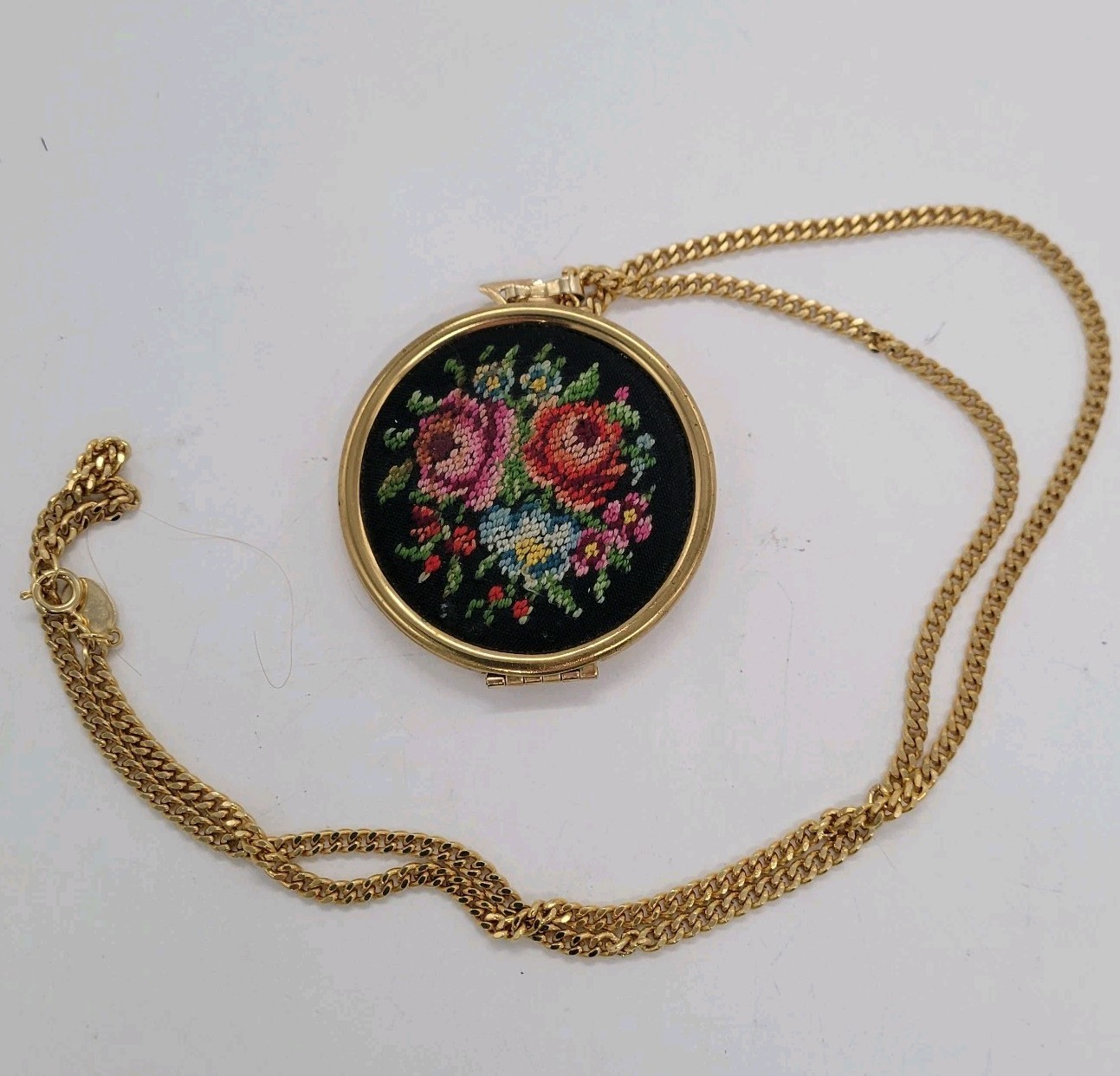 Vintage 1977 AVON Needlepoint Cross Stitch Locket Vic… - Gem