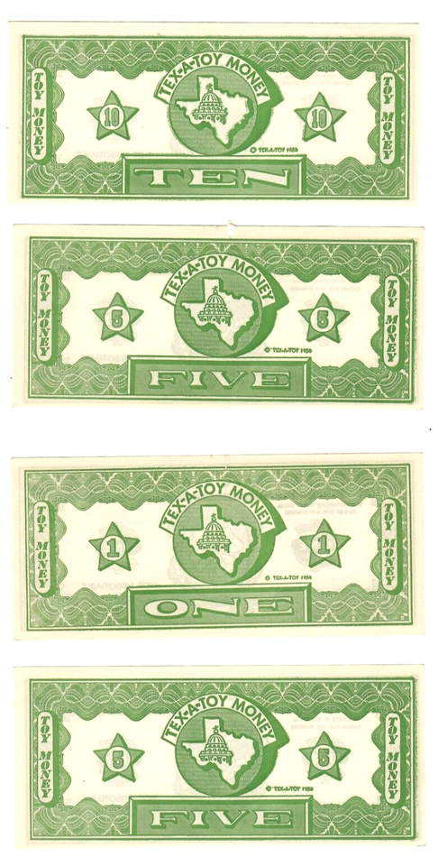 1954 (ASSORTED DENOMINATIONS) TEXAS CASH!!! (1954 ) "TEXAS-A-TOY" 5 FOR ...