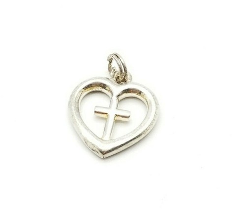Sterling Silver Open Heart With Cross SU 925 TH Pendant Charm | eBay