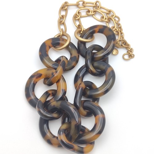 J. Crew Statement Necklace Tortoise Shell Chain Link Gold Tone Jewelry ...