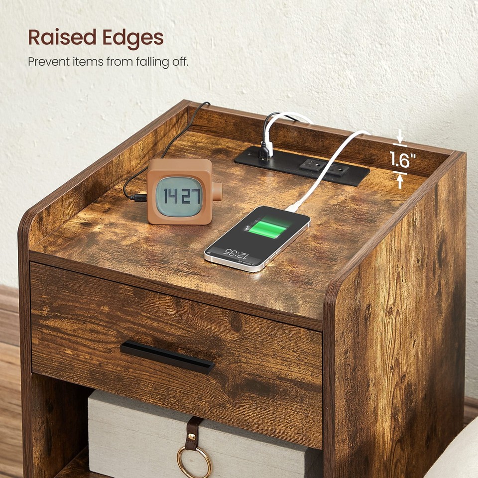 Nightstand With Charging Station Bed Side Table With Usb Ports And ...