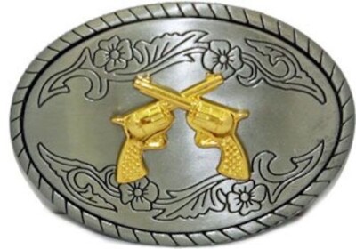 Pistol Revolver Gun Belt Buckle Two Pistols Crossed Six Shooter Style ...
