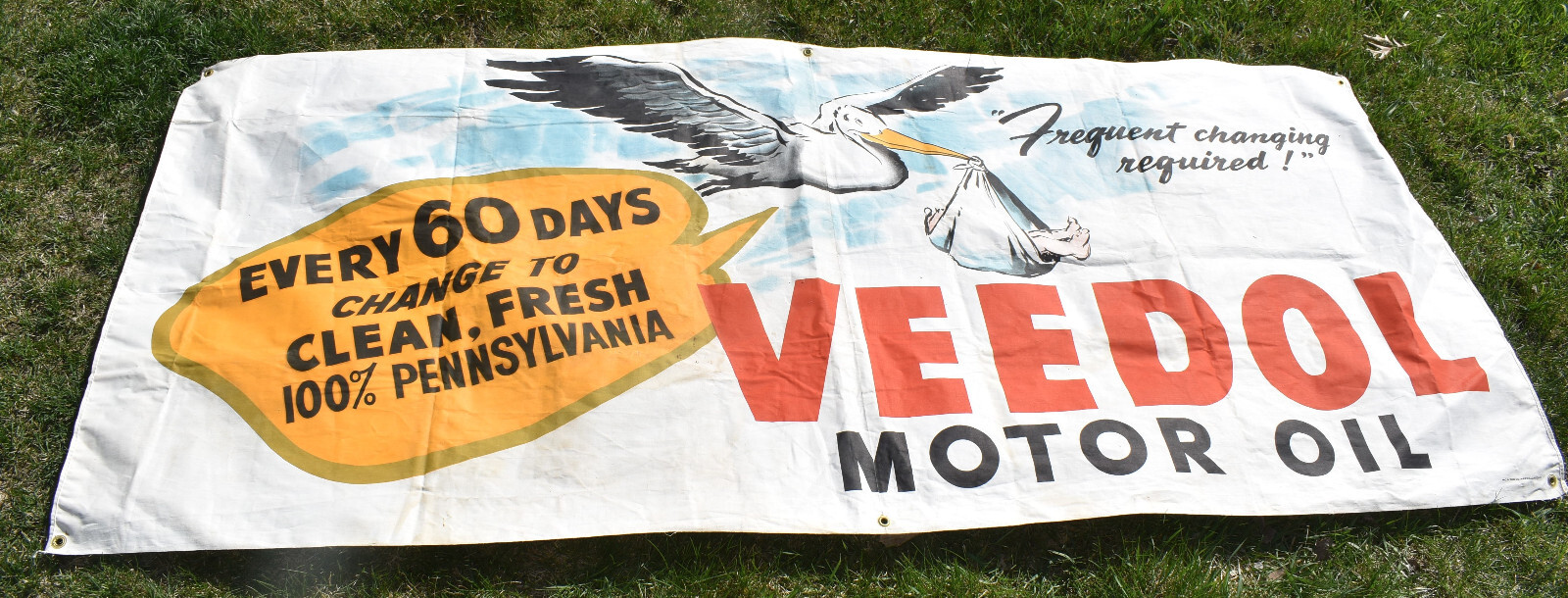 Rare Gas Station VEEDOL Motor Oil Stork Baby Canvas Advertising Banner ...