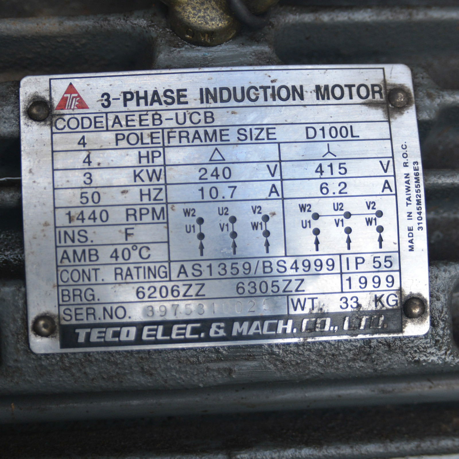 3 phase induction motor 3kW 1440rpm 4 pole Teco | eBay