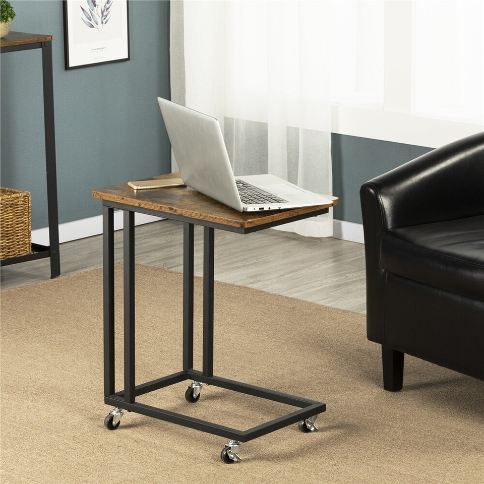 Mobile Side Table, C Shaped Sofa End Table, Coffee Snack Table for ...