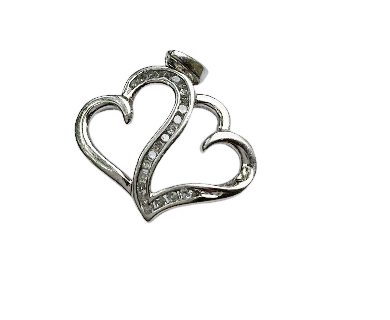 Genuine diamond Double Heart pendant Sterling silver - Gem