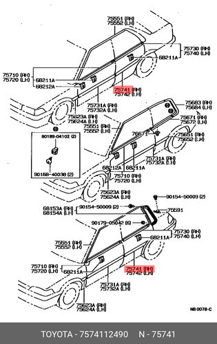 Original moulding, rear door, outside right, 7574112490 for TOYOTA ...