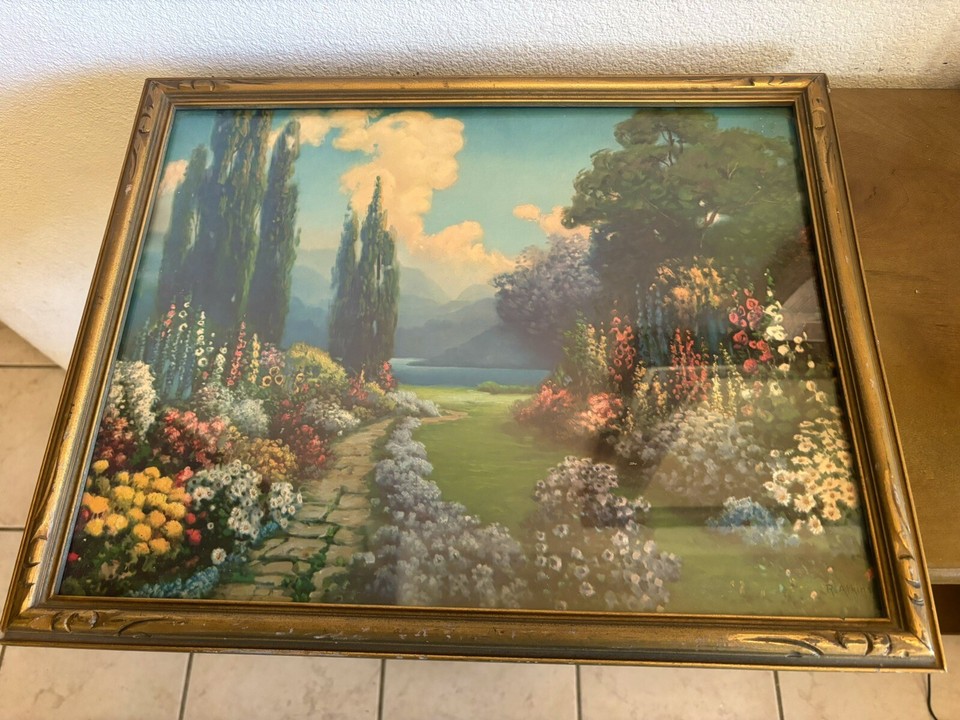 R Atkinson Fox Framed Lithograph Print Behind Glass “English Garden ...