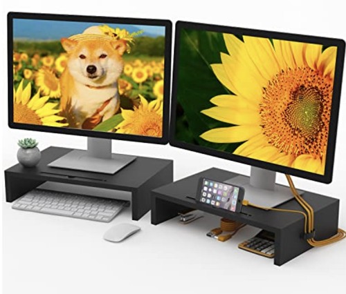 2 x Black Monitor Stand Riser Wood Stackable Computer Laptop Office ...