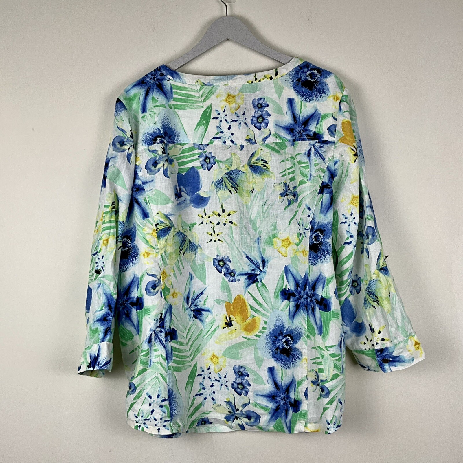 JM Collection Women’s Top 3/4 Sleeves 100% Linen Floral Colorful Blouse ...