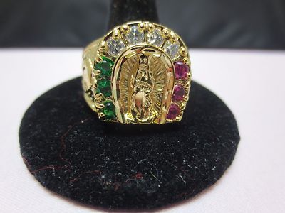 SIZE 6-13, 14 KT GOLD PLATED MENS NUGGET RELIGIOUS VIRGIN MARY 3 COLOR ...